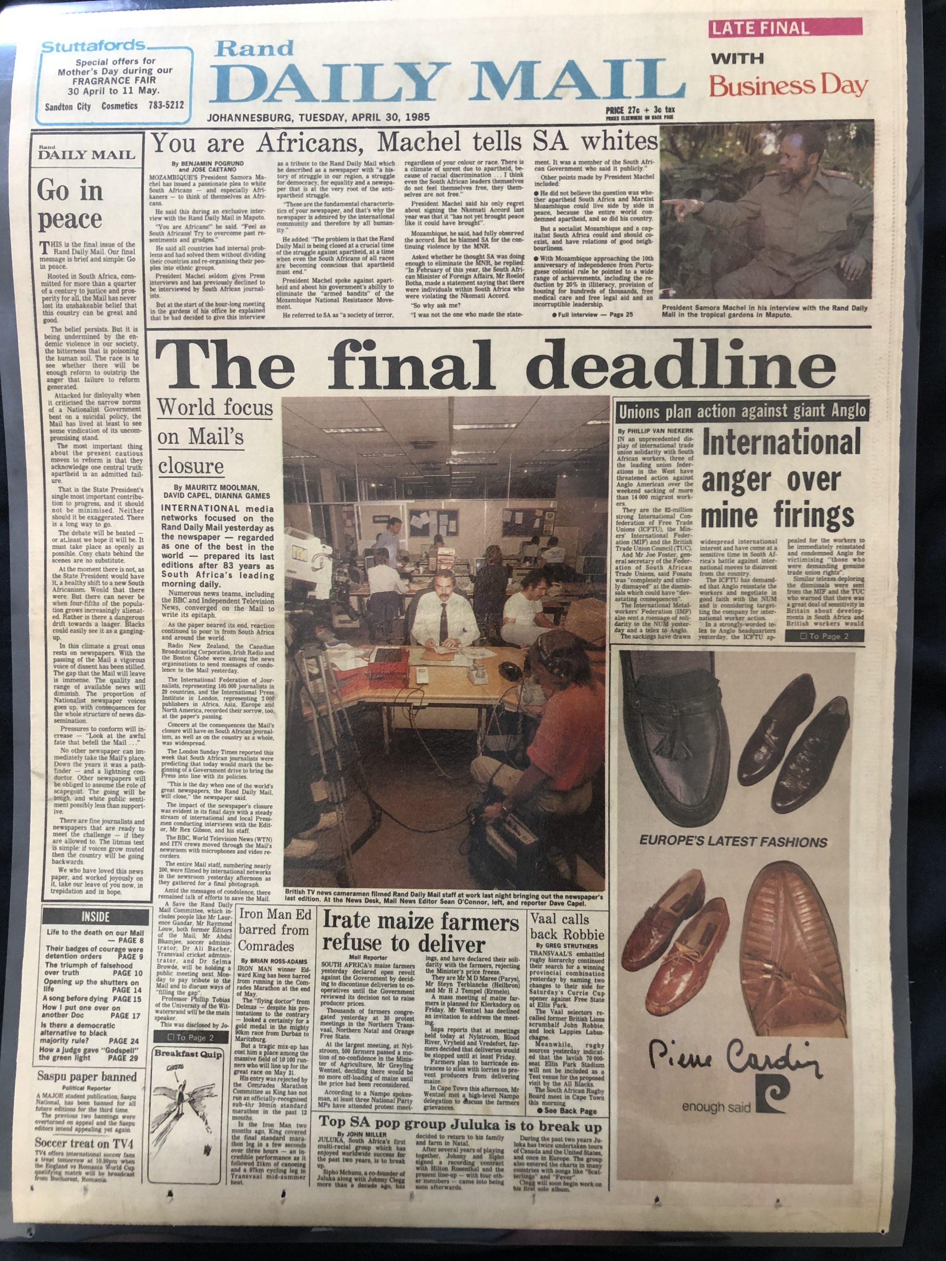 LEGENDARIESE ‘RAND DAILY MAIL’ EN ANDER ENGELSE KOERANTE SLUIT ONDER ...