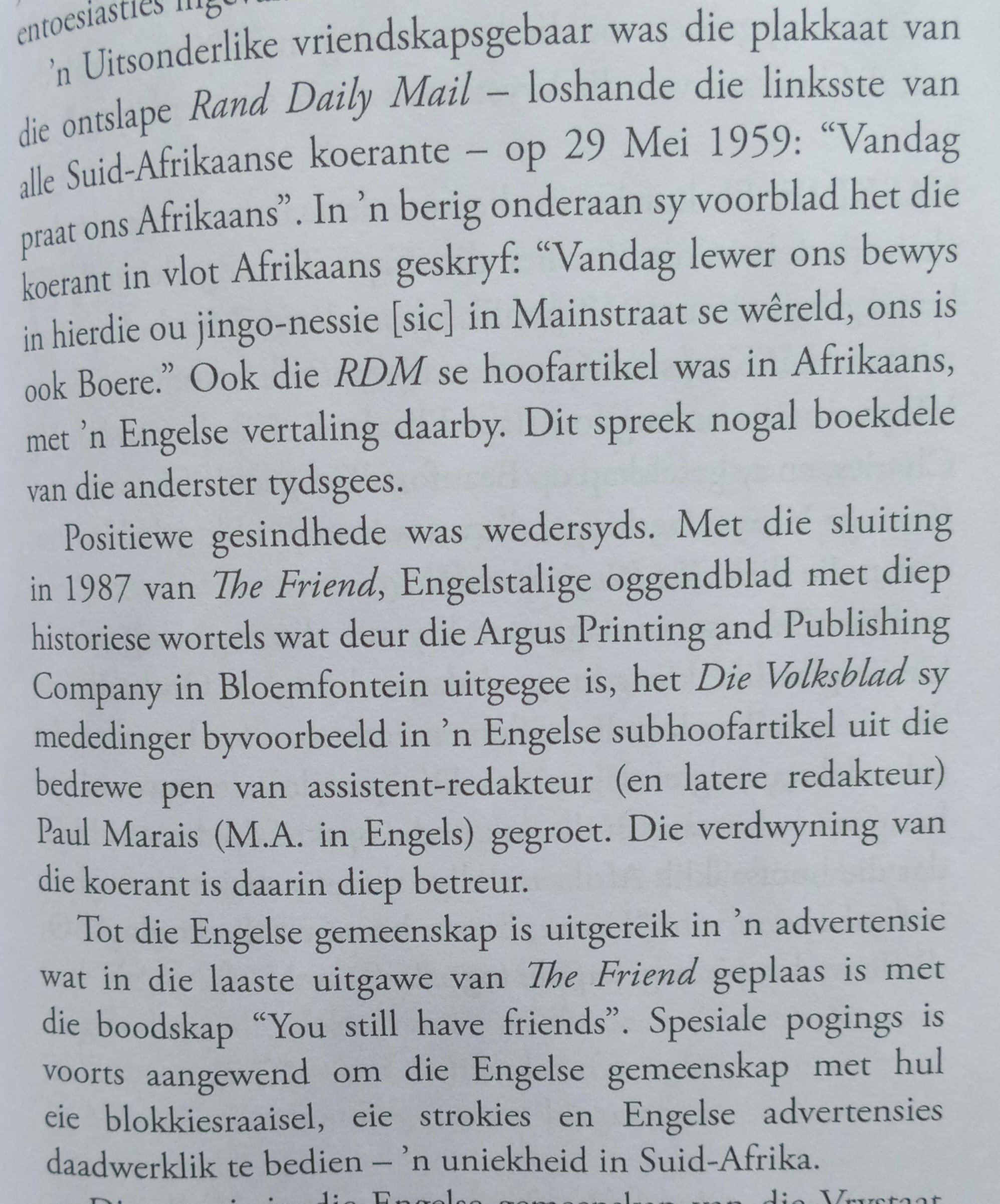 AFRIKAANS IN DIE ‘RAND DAILY MAIL’ EN ENGELS IN ‘DIE BURGER’ – Mediamense